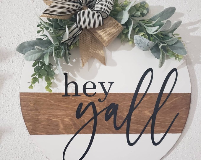 HEY YALL. White Wooden Floral Hello Farmhouse Decor Porch Door | Etsy