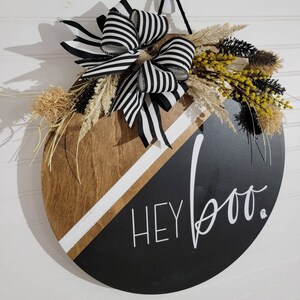 HEY BOO. Fall Black Wooden Floral Farmhouse Halloween Spooky Ghost ...