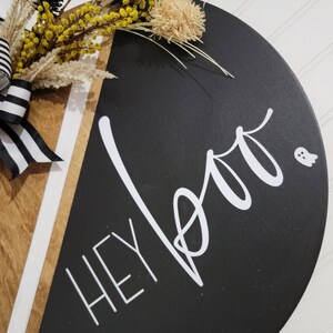 HEY BOO. Fall Black Wooden Floral Farmhouse Halloween Spooky Ghost ...