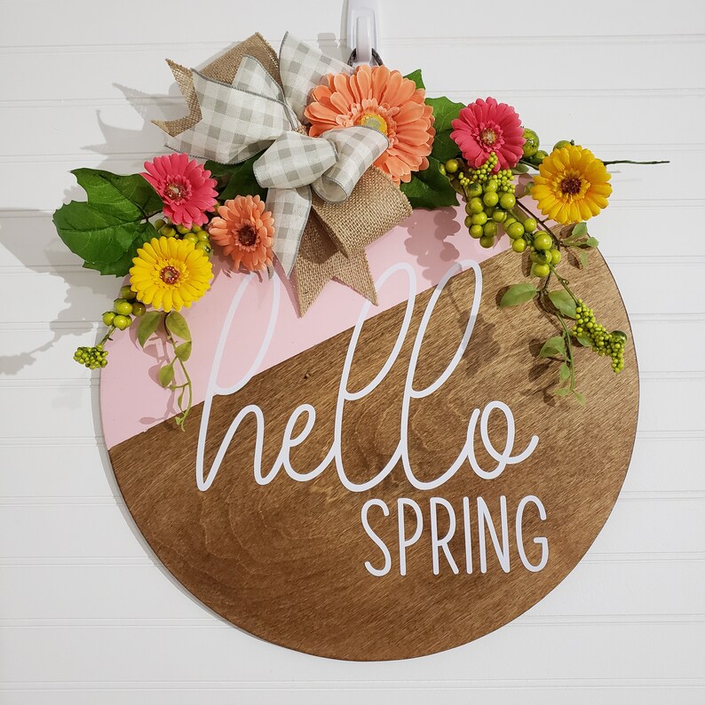 HELLO SPRING. Pink Wooden Floral Farmhouse Decor Porch Door - Etsy
