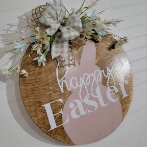HAPPY EASTER. Pink Bunny Pastel Wooden Floral Spring Decor Porch Door ...