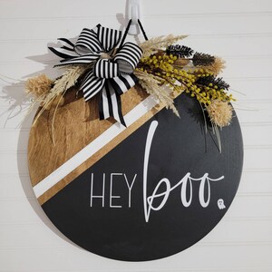 HEY BOO. Fall Black Wooden Floral Farmhouse Halloween Spooky Ghost ...