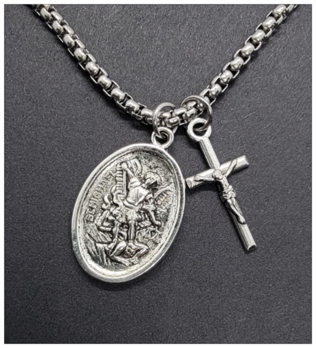 St. Michael Necklace: Oxidized Silver Archangel, Police Military Gift ...