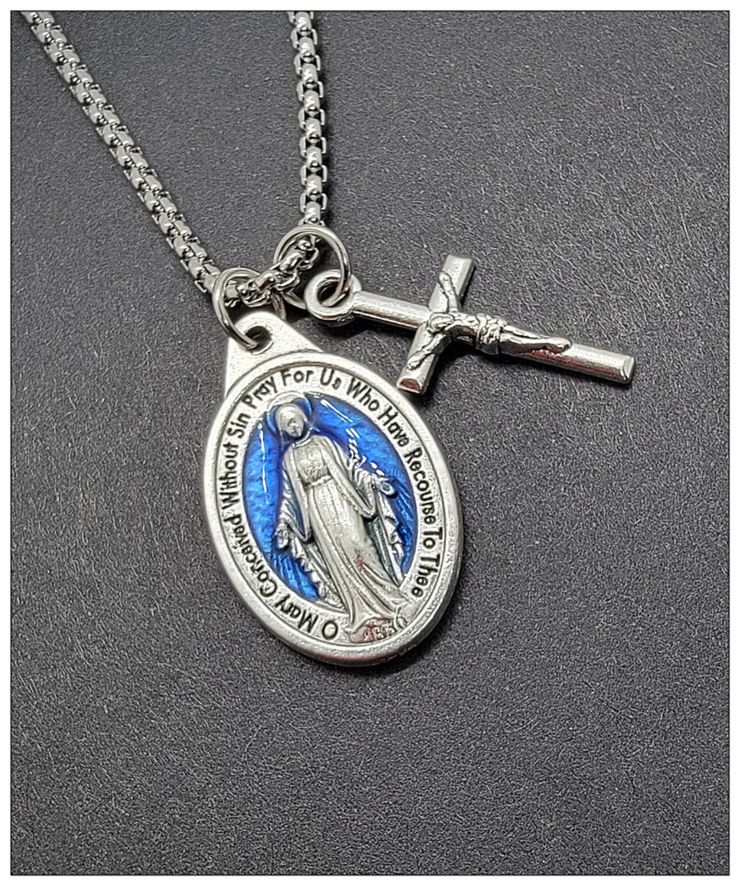 Miraculous Medal Necklace: Silver Cross, Catholic Jewelry - Etsy