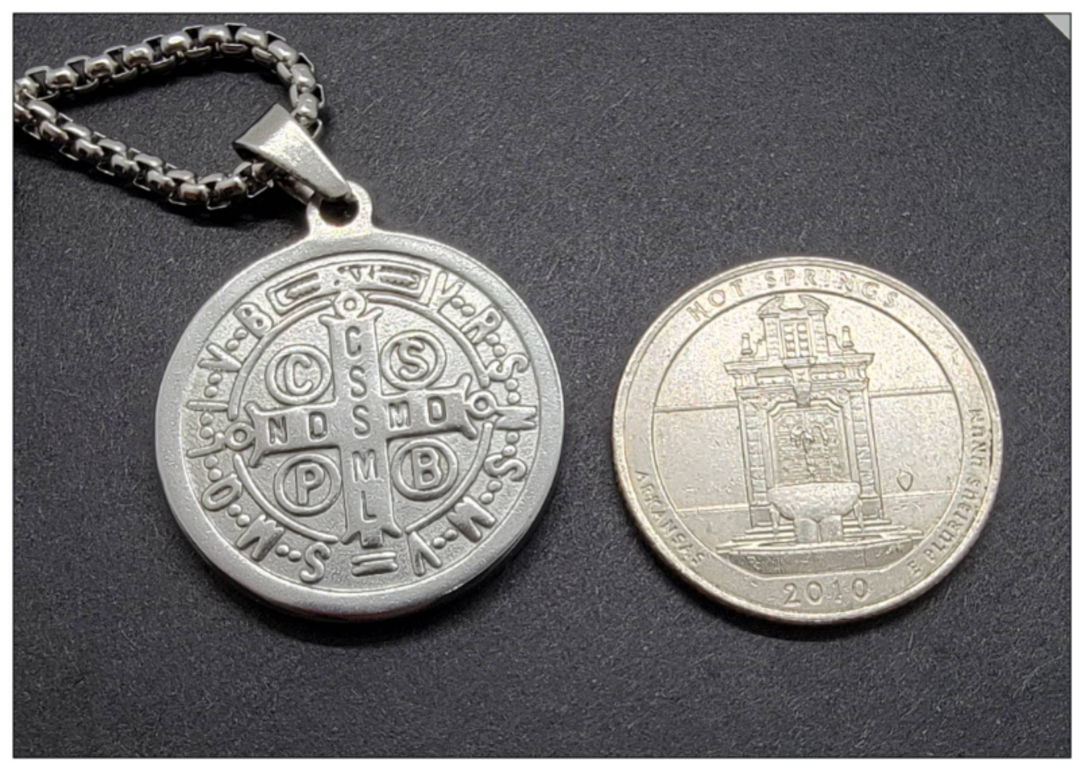 Saint Benedict Coin Pendant Stainless Steel Box Chain. Silver - Etsy