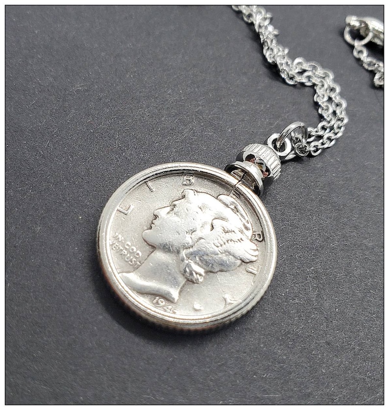 Mercury Dime Necklace: Silver Coin Pendant, Brass Bezel - Etsy