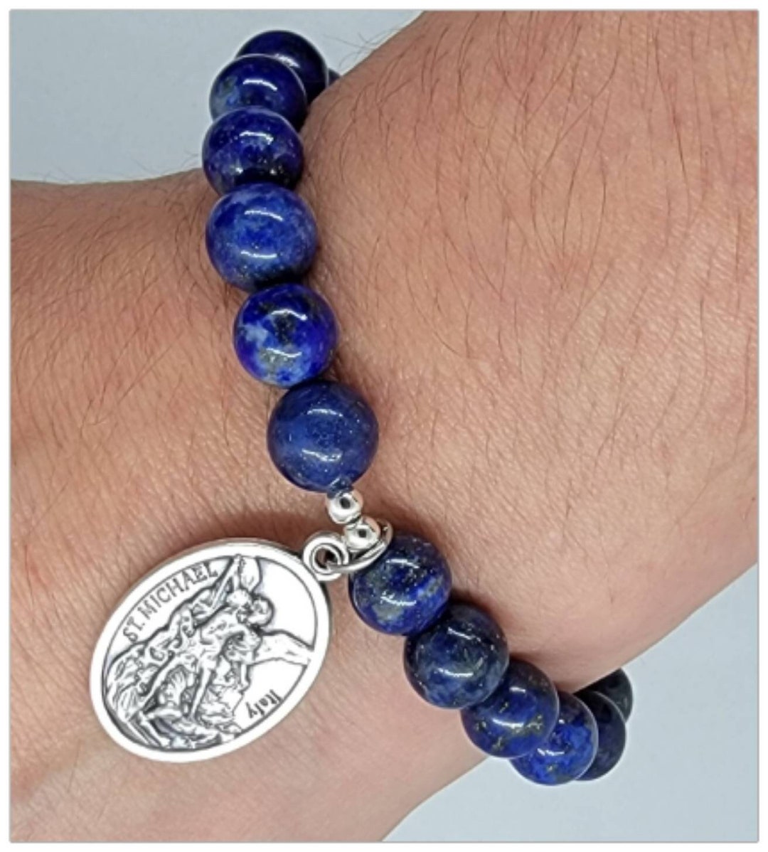 St. Michael Archangel Bracelet: Lapis Lazuli Catholic Charm, Protection ...