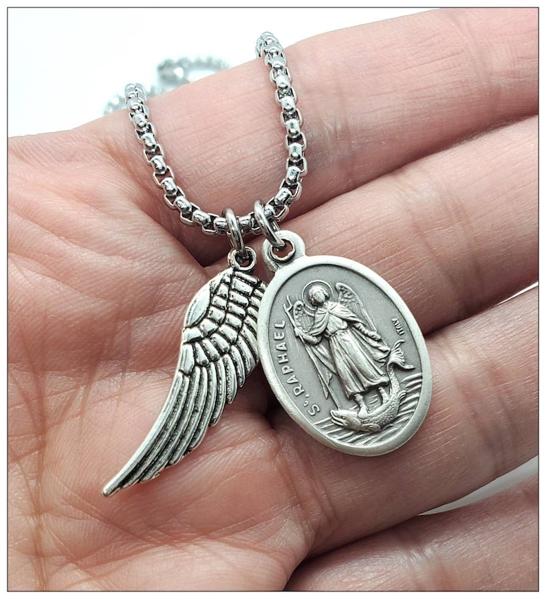 St. Raphael Archangel Necklace Silver Archangel Raphael | Etsy