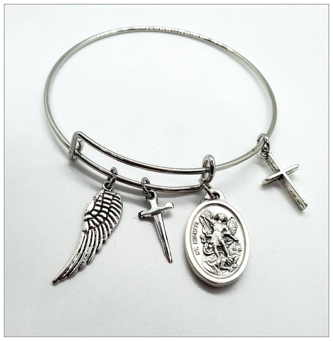 St Michael Bracelet Saint Michael Bangle Charm Bracelet - Etsy