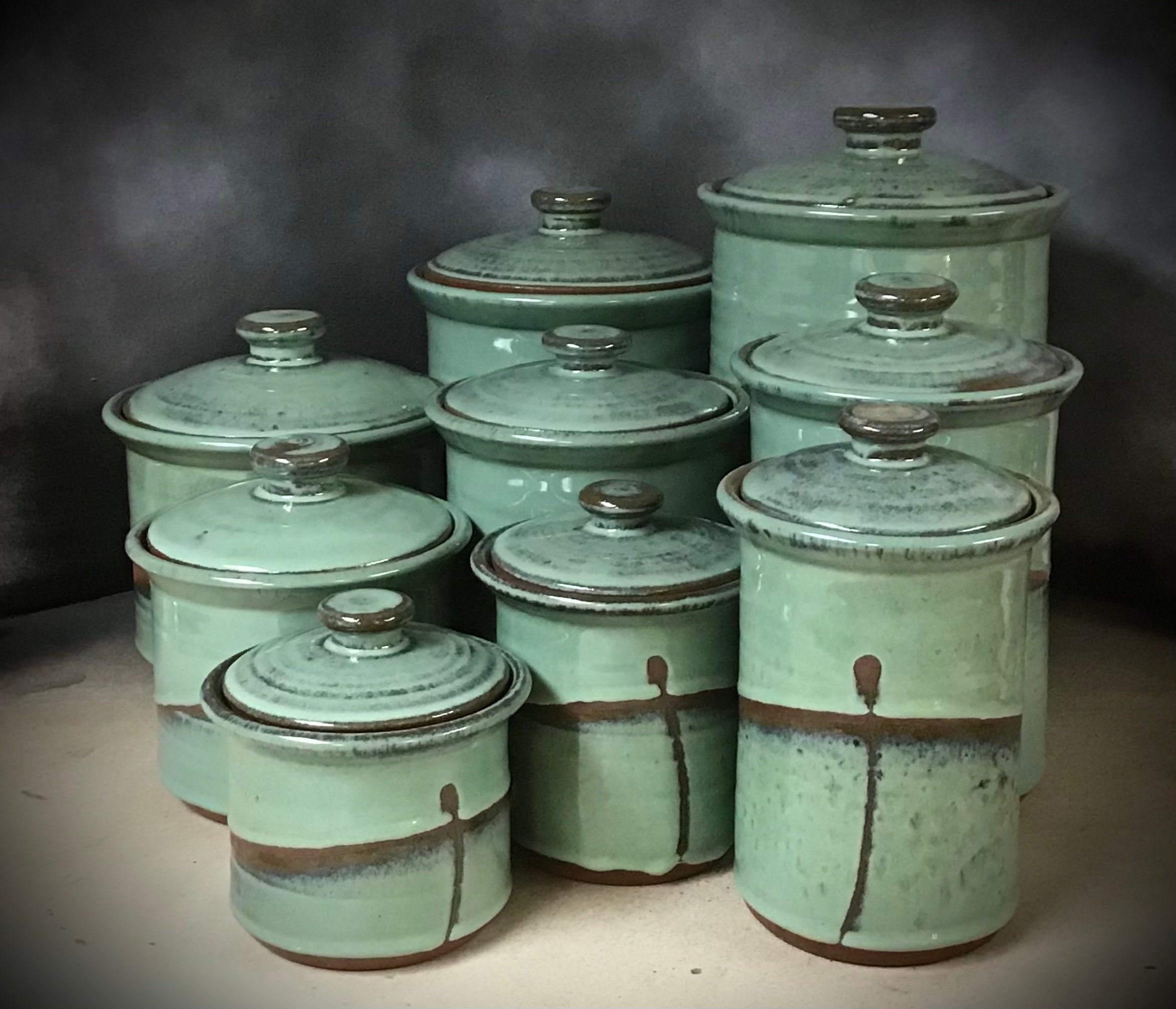 Hand Made Stoneware Canister Set 9 Pieces With Lids This - Etsy