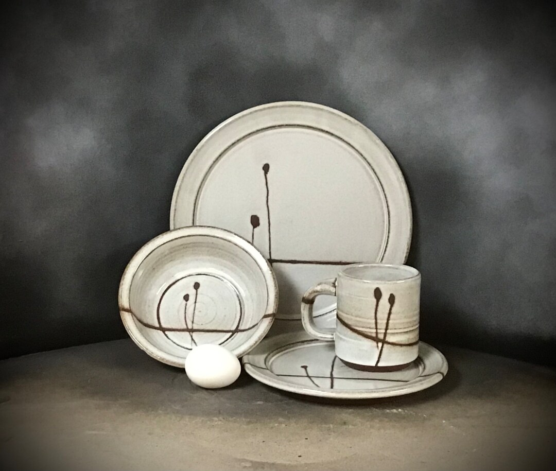 Handmade Stoneware Place Setting in Alabaster 4 Piece Table Setting ...