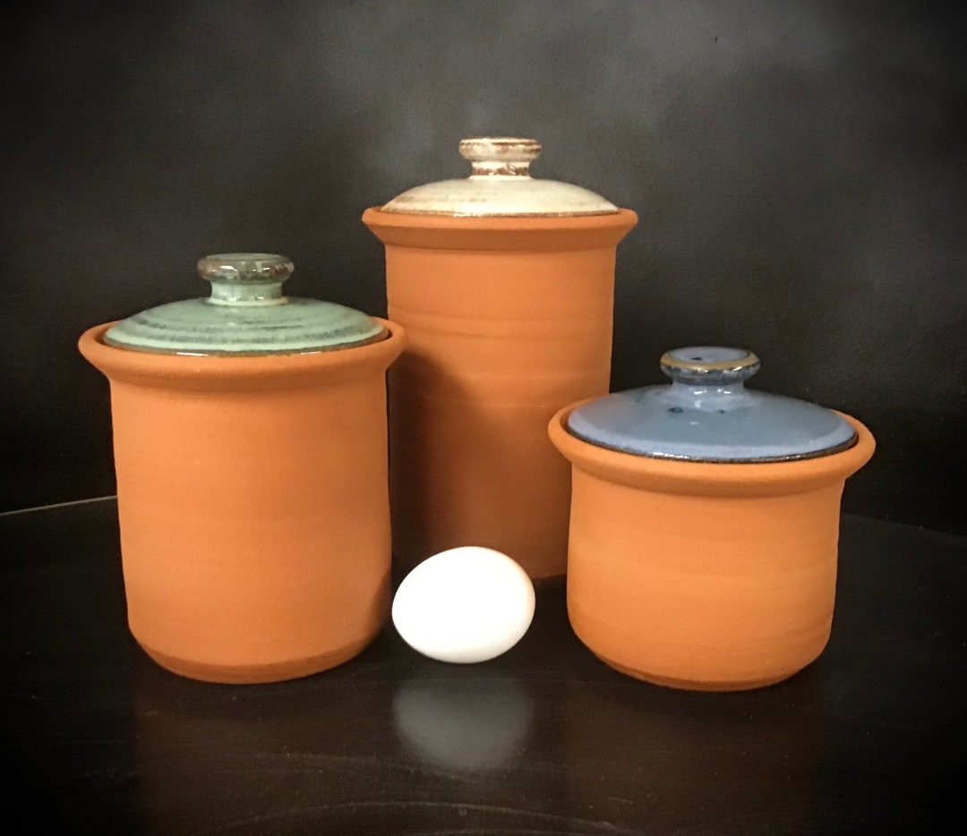 Colorful Small Canister Set Rustic but Colorful, 4 1/2 Each in Diameter ...