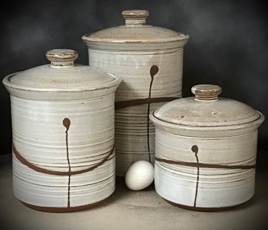 Kitchen Canister Set Kitchen Storage Jars With Lids Handmade Stoneware ...