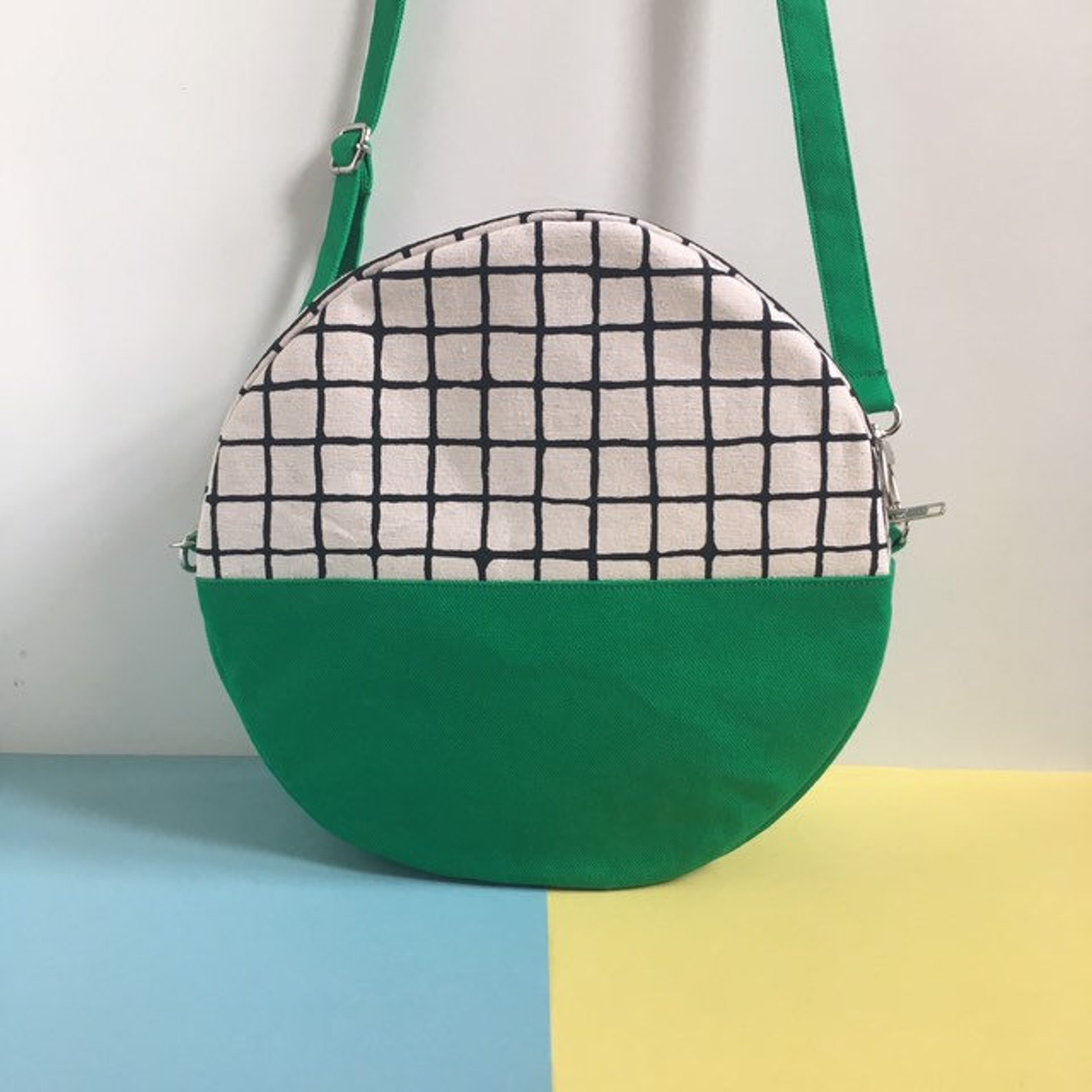 Pill Circular Crossbody Bag Screen Printed Colour Block Green | Etsy