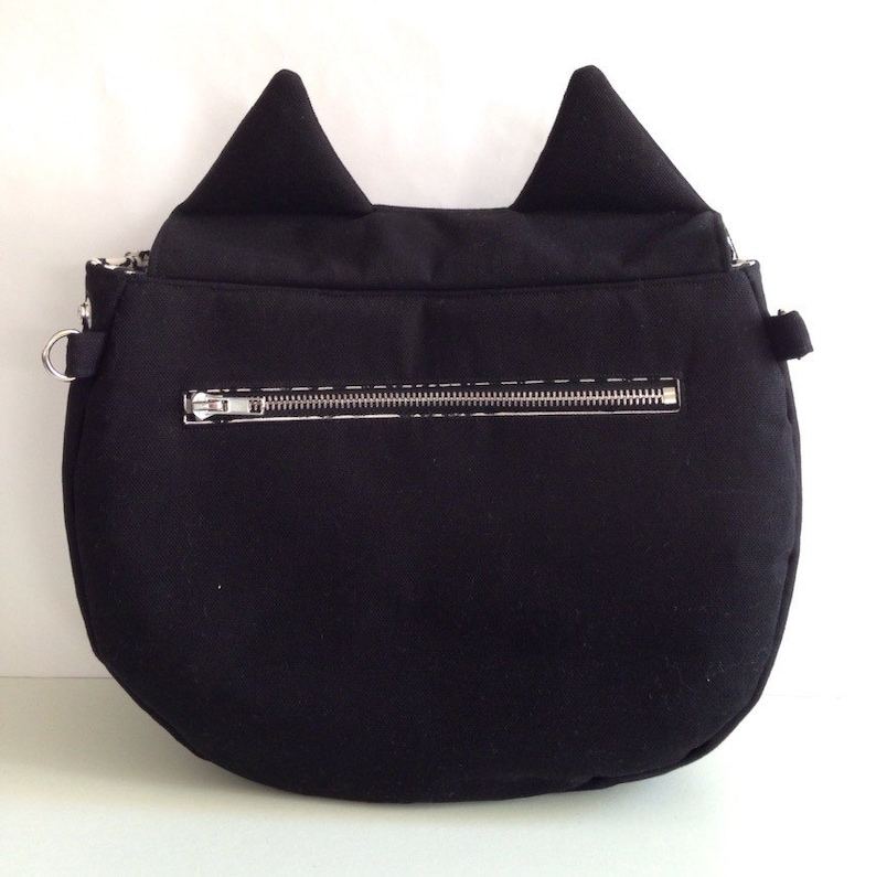 Black Cat Bag - Canvas Crossbody Bag - Hand Bag - Large - Handmade Hand ...