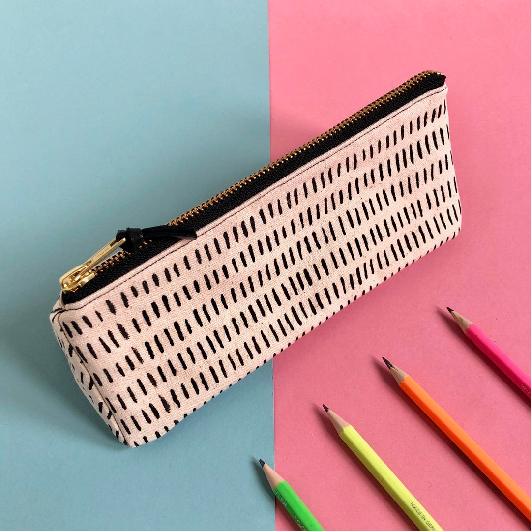 Handmade Screen-print Triangle Pencil Case: Cotton Canvas Zip Pouch - Etsy