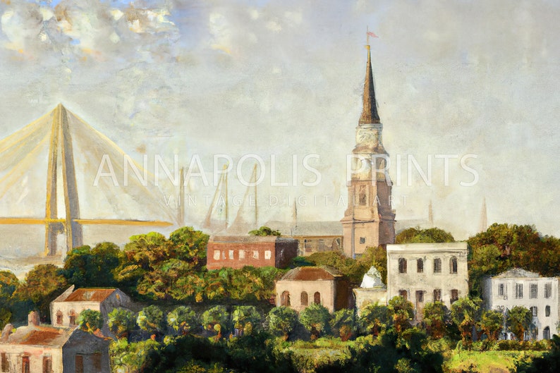 Charleston South Carolina Vintage Print | Vintage Cityscape Print ...