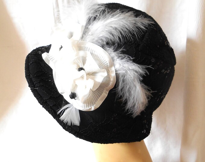 1920's 1930's Style Black Cloche Hat, Downton Abbey Hat, Vintage ...