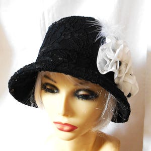 1920's 1930's Style Black Cloche Hat, Downton Abbey Hat, Vintage ...