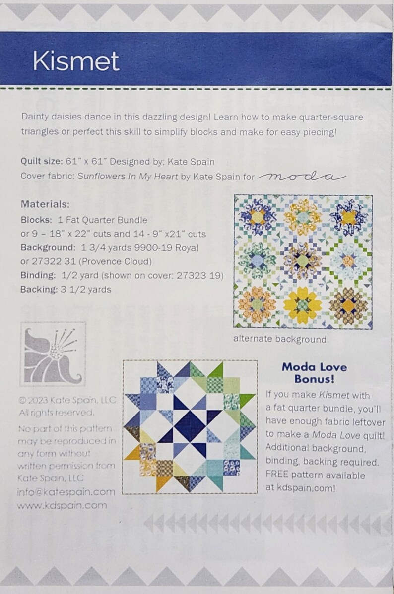 Kismet Throw Quilt Kit by Kate Spain, 61" Square, Moda Fabrics Included ...
