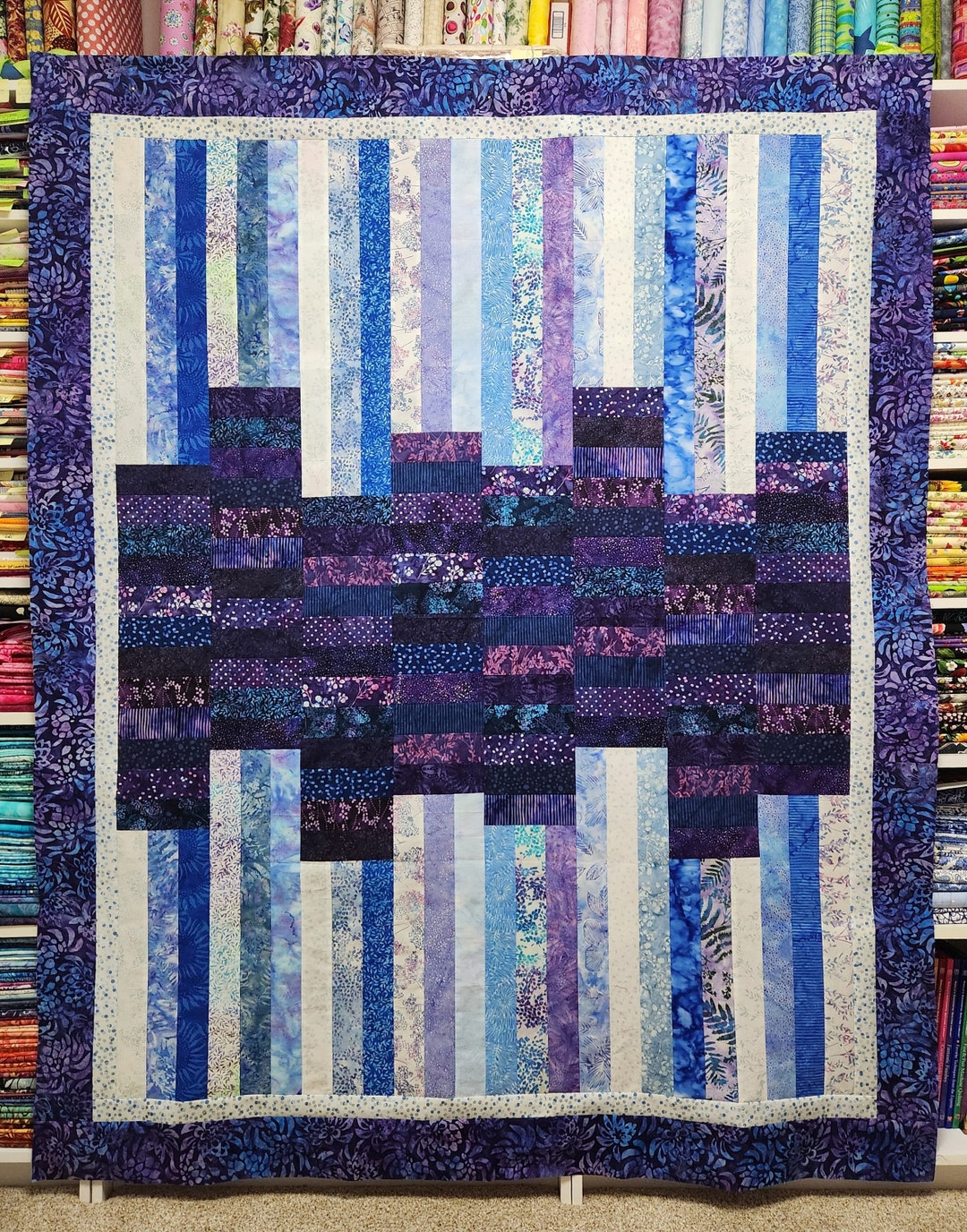 Lap Quilt 56x71 Cotton Batiks in Cool Winter Colors: Purple, Lavender ...