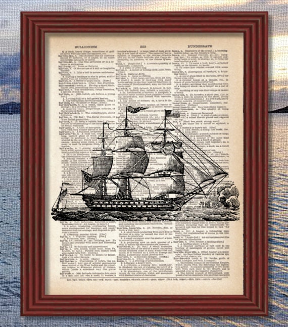Dictionary Art Print Ship on Ocean Nautical Boat Sea Office Den Decor ...
