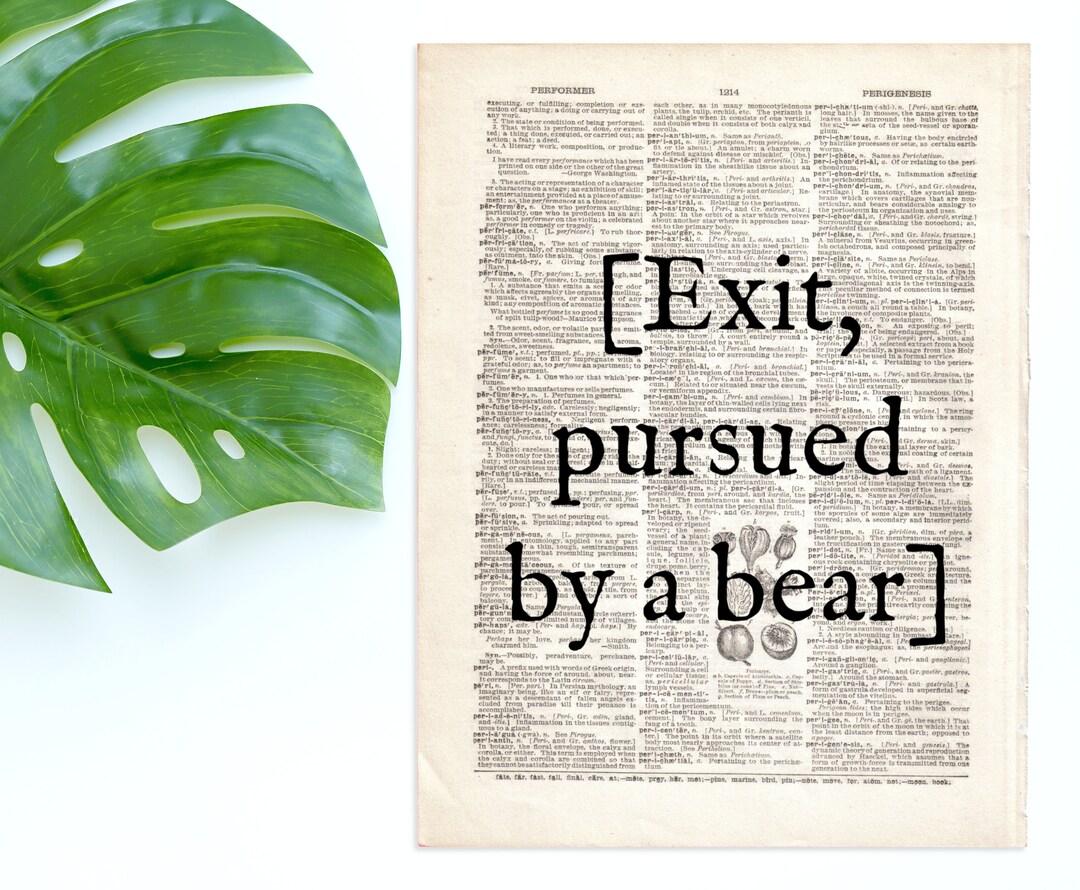 Dictionary Art Print Exit Pursued by a Bear William Shakespeare ...
