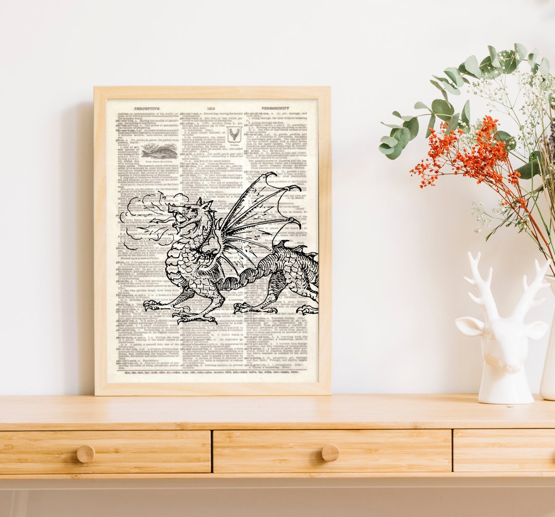 Dictionary Art Print Dragon Myth Beast Medieval Bardcore European Decor ...
