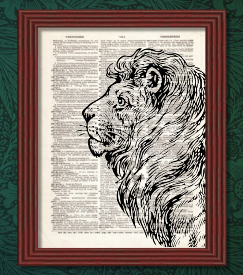 Dictionary Art Print Lion Head Profile Aslan Chronicles Narnia Cs Lewis ...