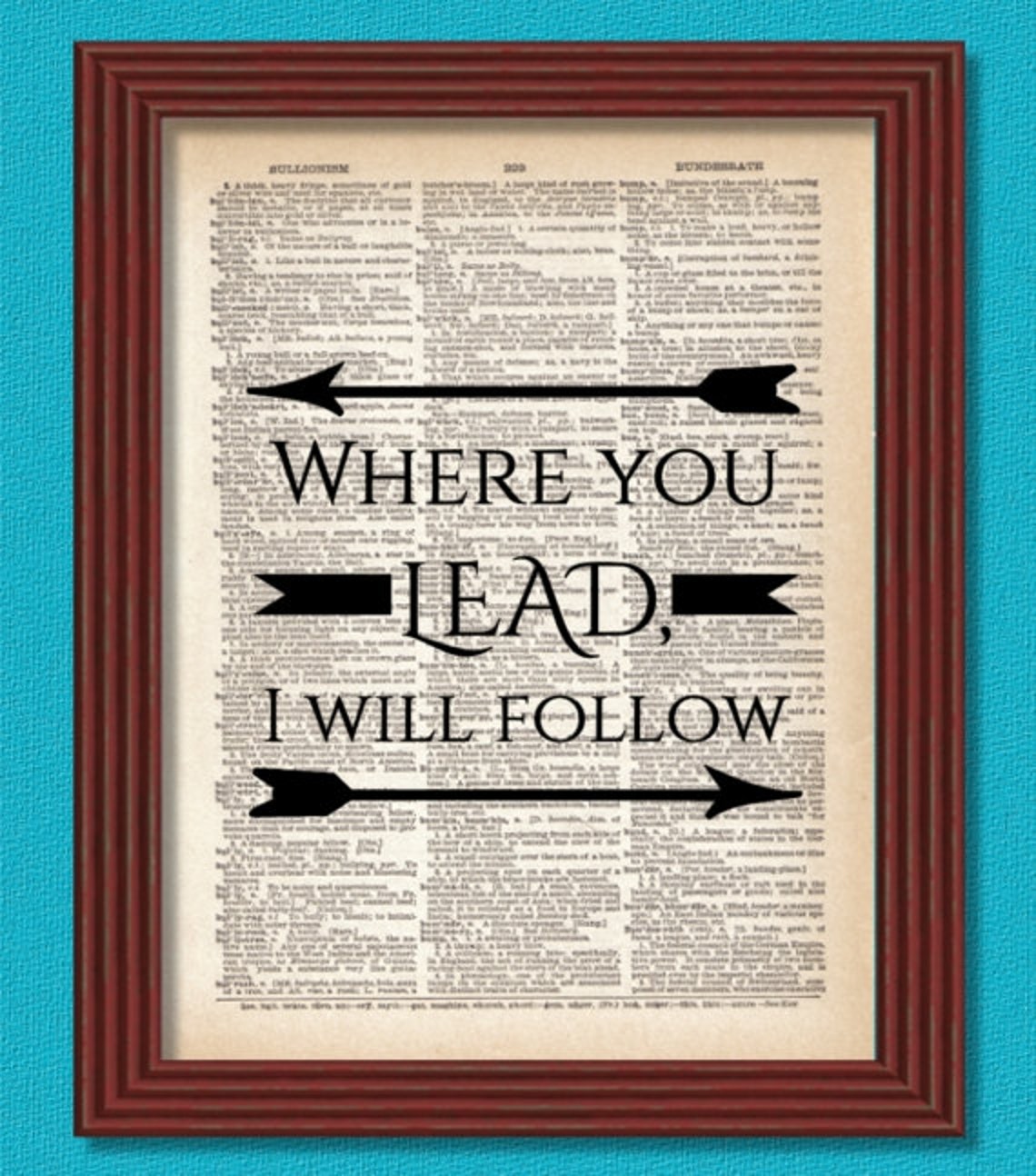 Dictionary Art Print Where You Lead I Will Follow Arrow Decor | Etsy