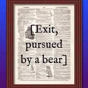 Dictionary Art Print Exit Pursued by a Bear William Shakespeare ...