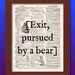 Dictionary Art Print Exit Pursued by a Bear William Shakespeare ...