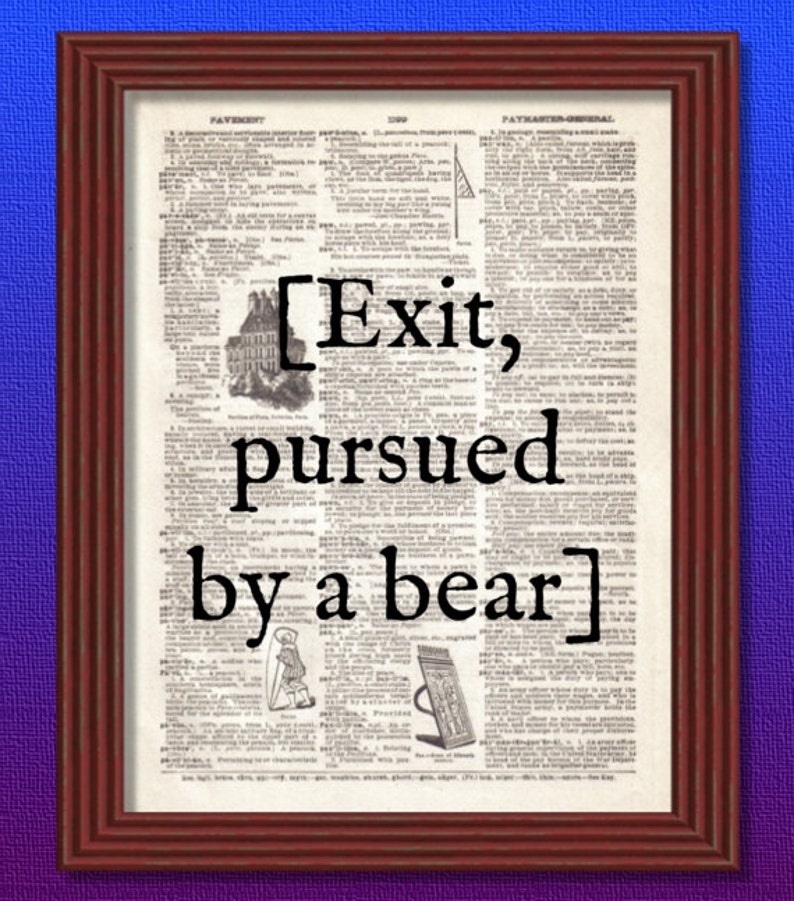 Dictionary Art Print Exit Pursued by a Bear William Shakespeare ...