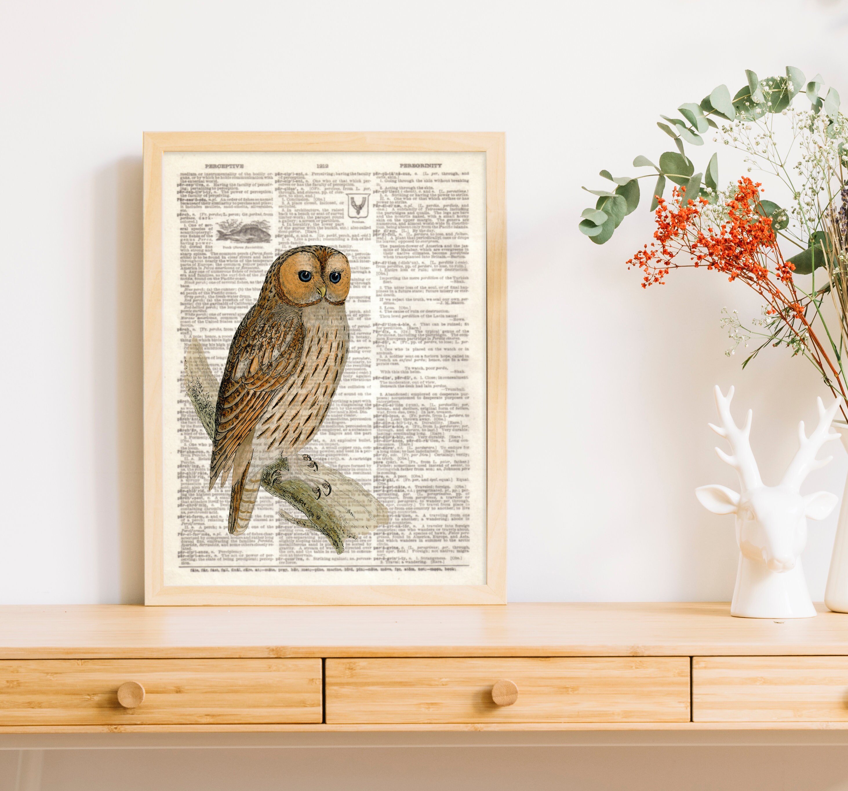 Dictionary Art Print Brown owl on Branch Bird Dictionary Print | Etsy