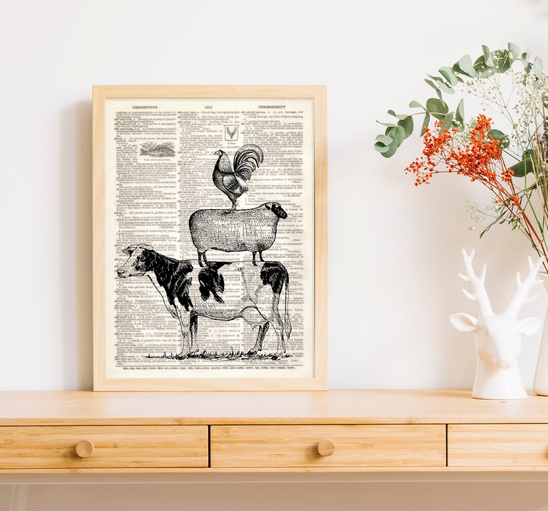 Dictionary Art Print Farm Animals Stacked Page Cow Sheep Lamb Bird ...