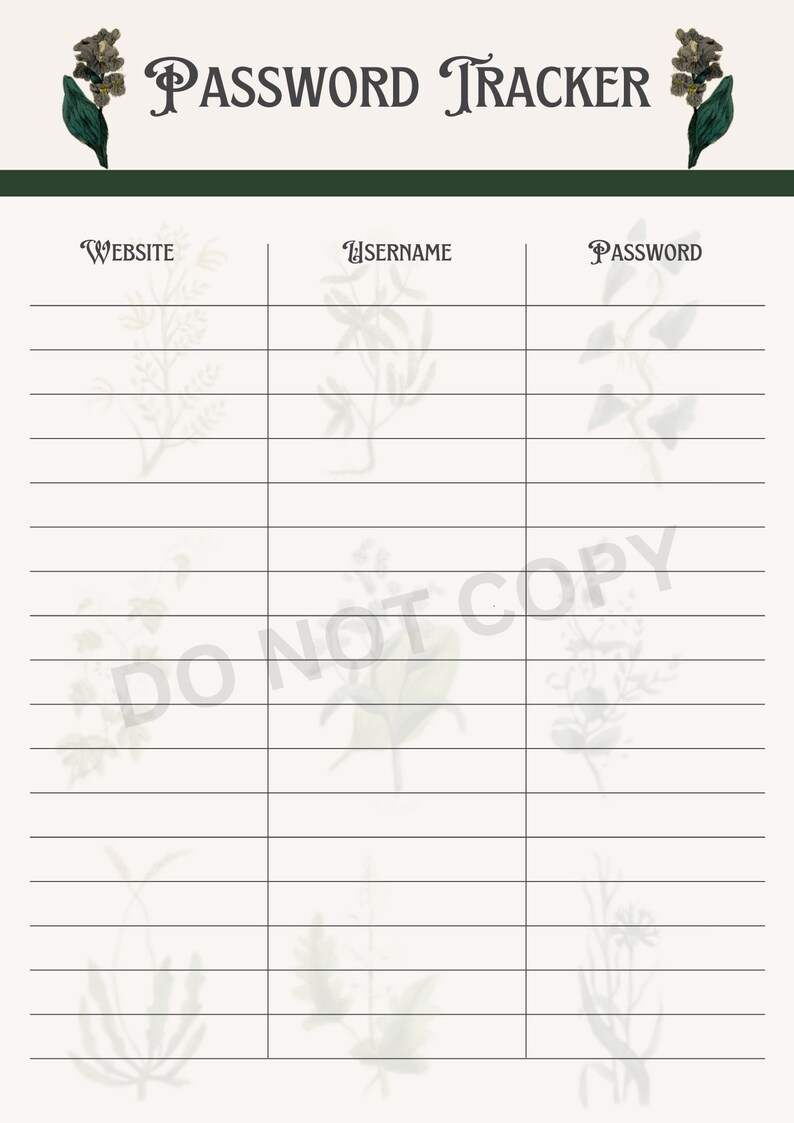 Printable Password Tracker Instant Download Password Keeper - Etsy