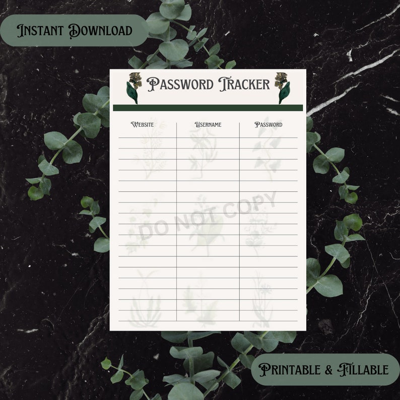Printable Password Tracker Instant Download Password Keeper - Etsy