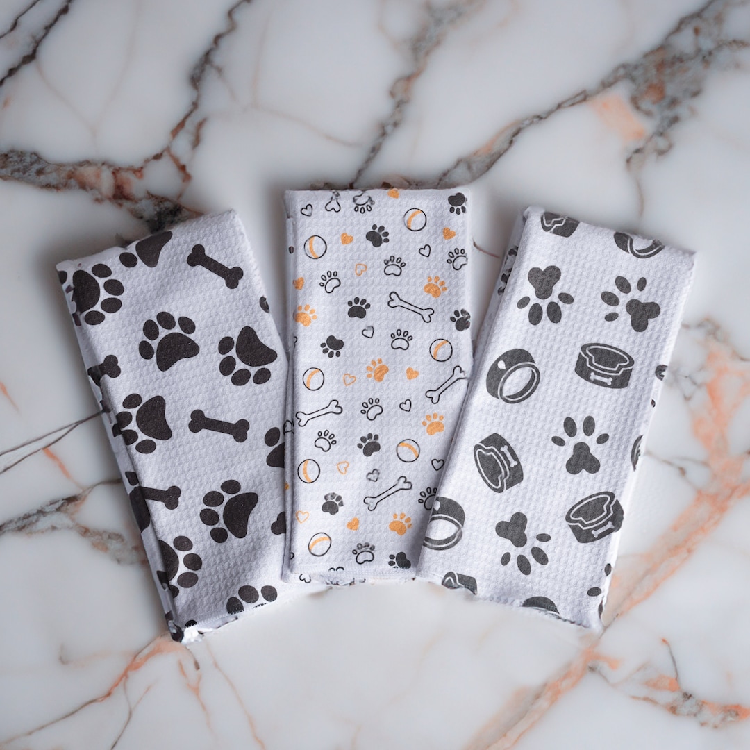 Pet Pattern Kitchen Towels, Pet Designs, Dog, Cat, Waffle Weave, Dish ...