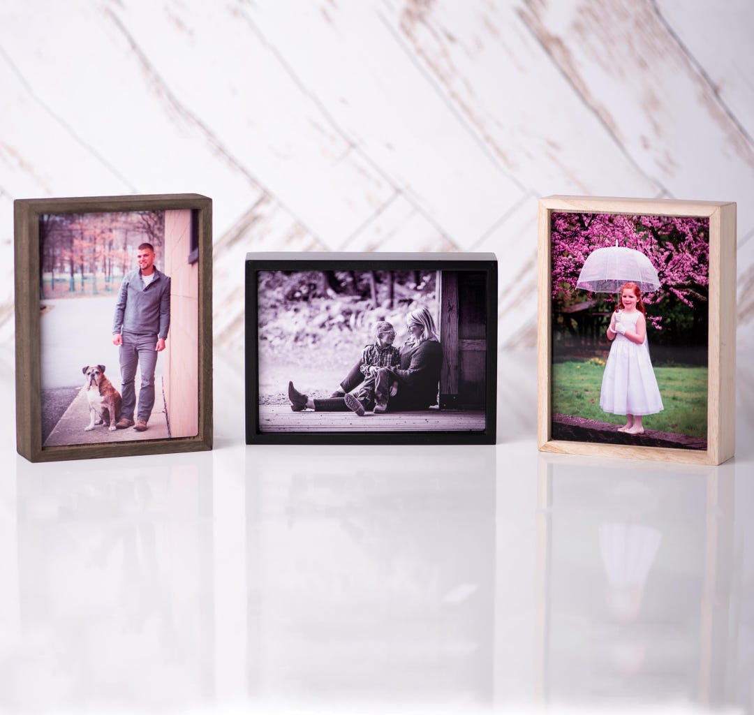 Wood Block Photo Frame, 5x7 Picture Frame for Table Top Display or Wall ...