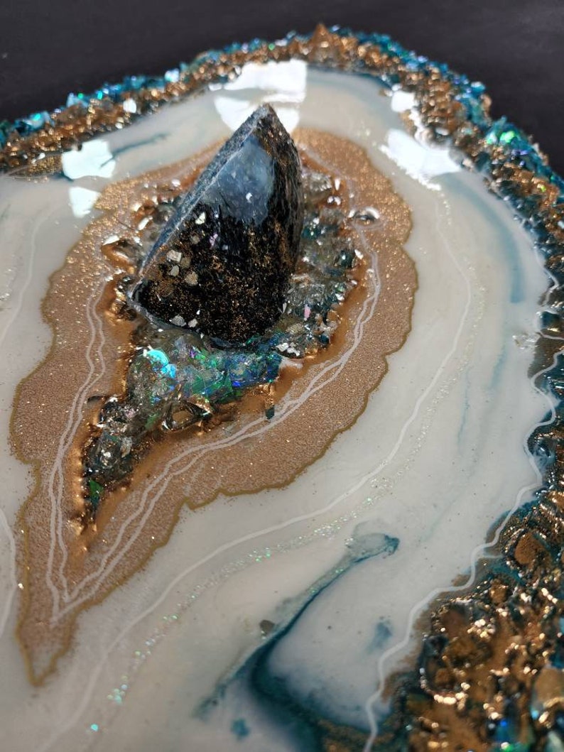 Geode Artwork Epoxy Resin Turquoise Blue Gold Aquamarine - Etsy