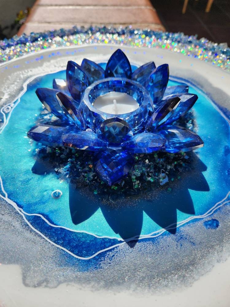 Decorative Tray Geode Blue Sapphire Epoxy Resin Quartz Chrystals Candle ...