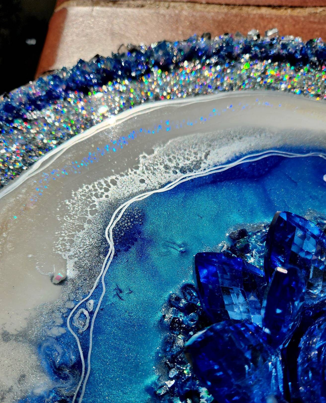 Decorative Tray Geode Blue Sapphire Epoxy Resin Quartz Chrystals Candle ...
