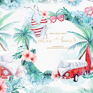 Beach Clipart Holiday Summer Vacation Surf Watercolor Sea Surf Aloha ...