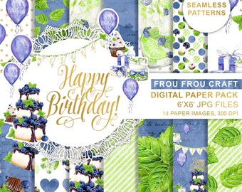 Birthday Digital Paper Purple Party Paper Pack Birthday Cake | Etsy