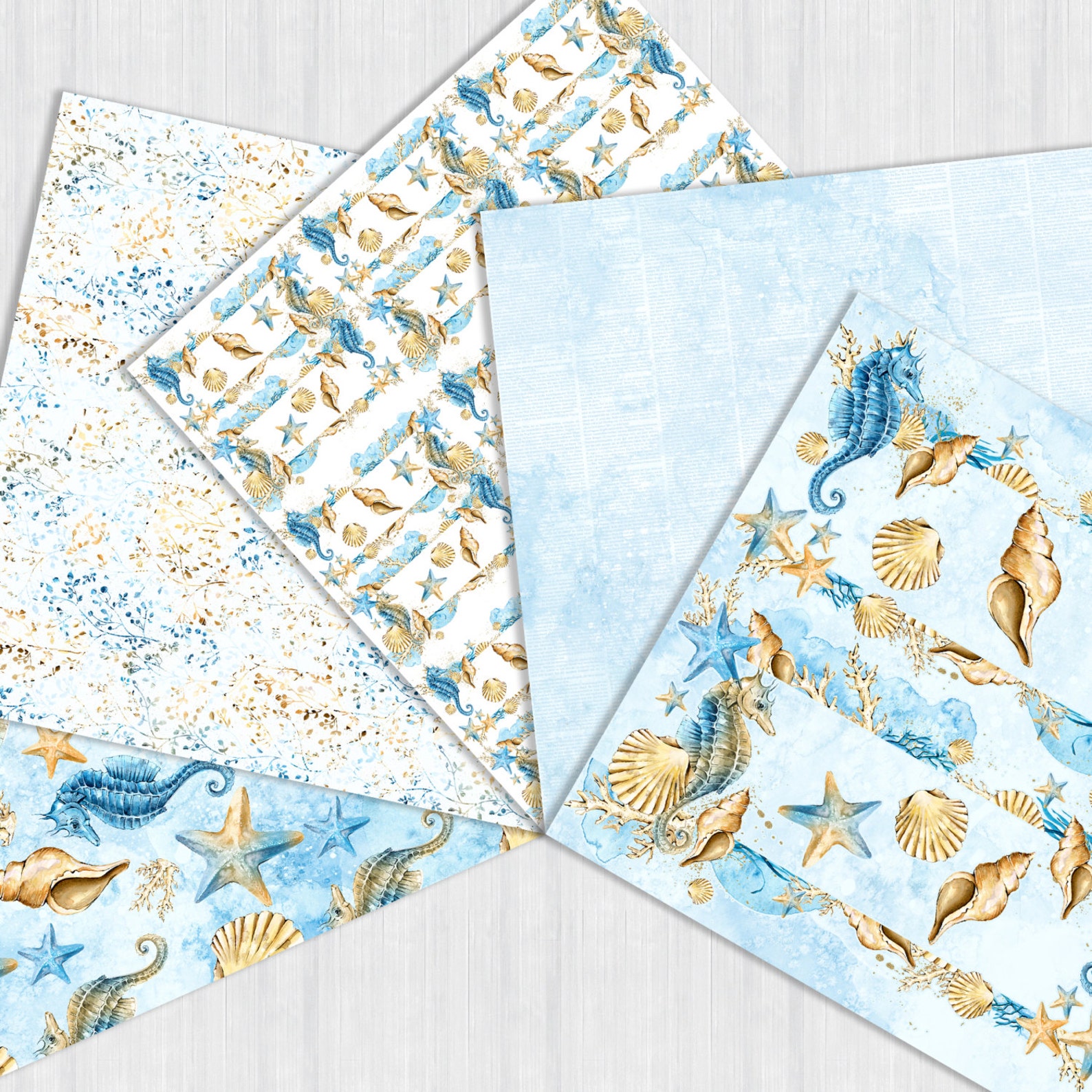 Sea Digital Paper Pack, Watercolor Nautical, Seamless Patterns, Sea ...