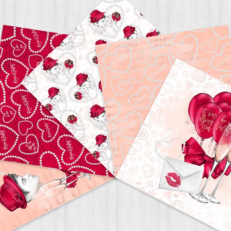 Valentine Paper Pack Love Digital Background Couple Engagement | Etsy