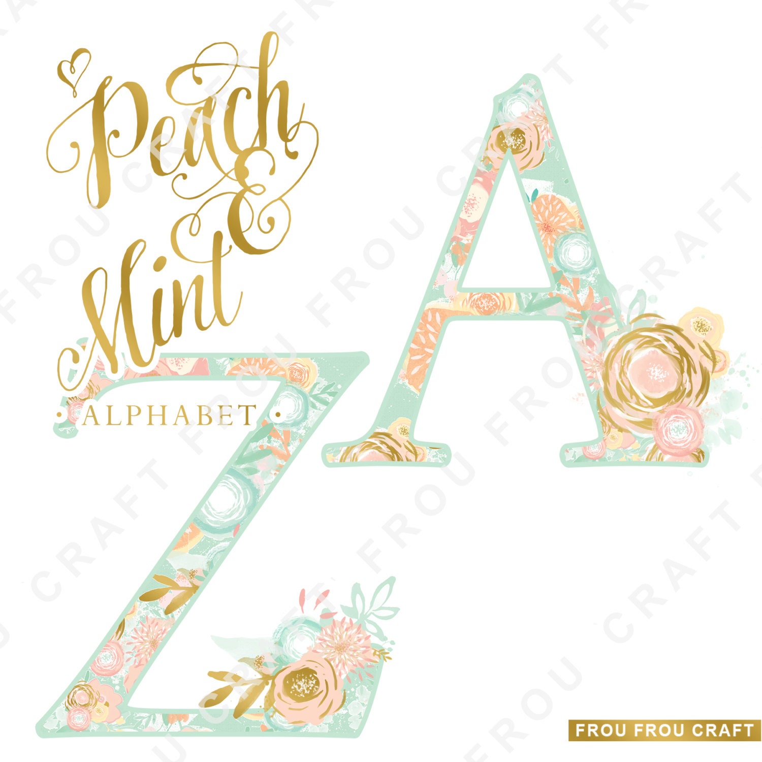 Alphabet Clipart Peach and Mint Flowers A to Z Letters Intant - Etsy