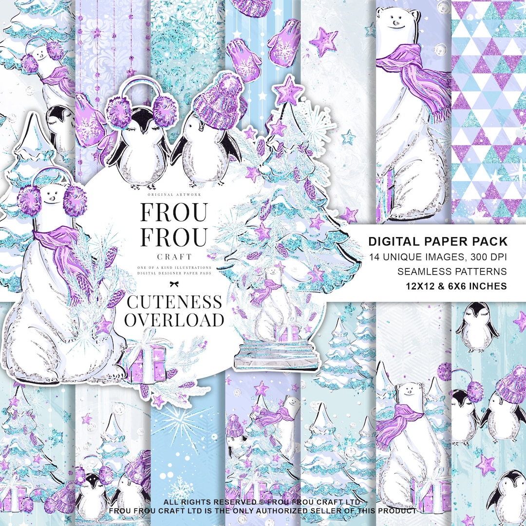 Cute Winter Paper Pack, Teddy Bear Penguin Planner Supplies, Pastel ...