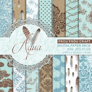 Aqua Blue Digital Paper Pack Instant Download Watercolor Texture White ...
