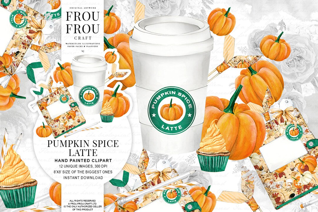 Pumpkin Spice Latte Watercolor Clip Art Coffee Clipart Fall Graphics ...